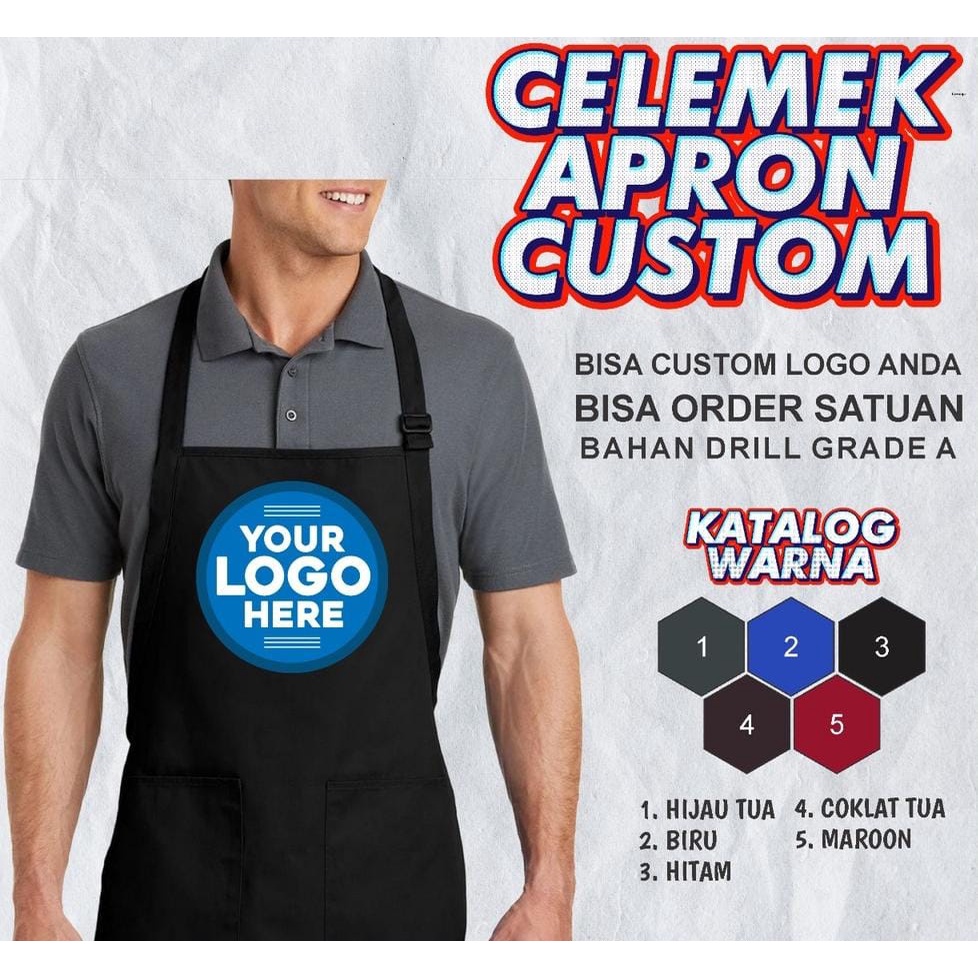 Jual Apron Celemek Custom / Celemek Custom Logo, FOTO, DESAIN SIAP ...