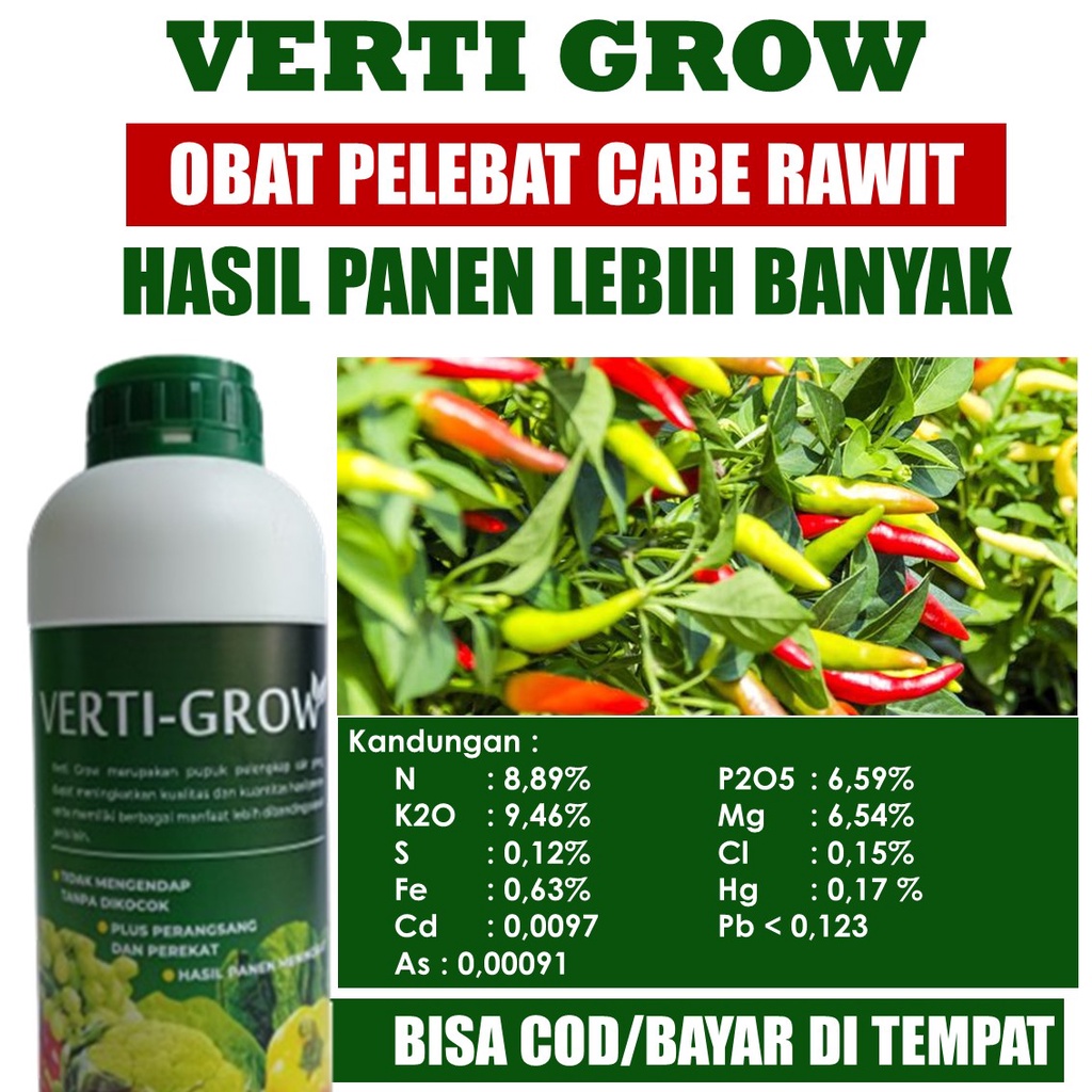 Jual PUPUK NPK SEMPROT PELEBAT CABE Verti-Grow 500 ML - Pupuk Mujarab Alami Mengatasi Rontok ...