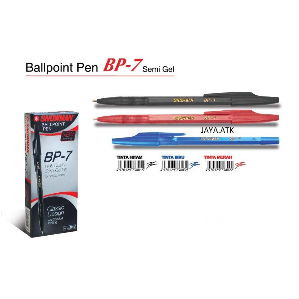 Jual PULPEN SNOWMAN BP7 BP-7 BALLPOINT BOLPEN HITAM BIRU MERAH PEN ...