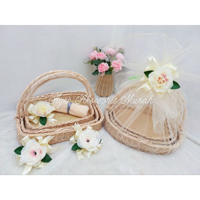 Jual Paket Hemat! Keranjang Rotan Seserahan 1set isi 3 Plus Tile Bunga ...