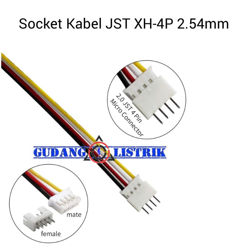 Jual Socket Kabel JST XH-4P 2.54mm Pitch Connector Male Female AWG22 | Shopee Indonesia