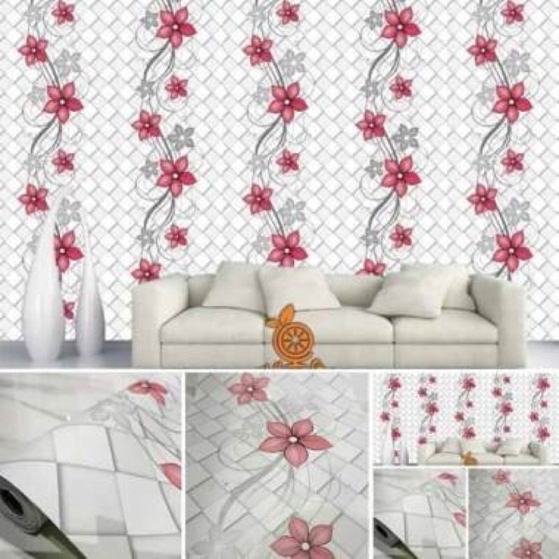 Jual Wallpaper Sticker Dinding Bunga Merah Motif Ketupat panjang 10M x ...