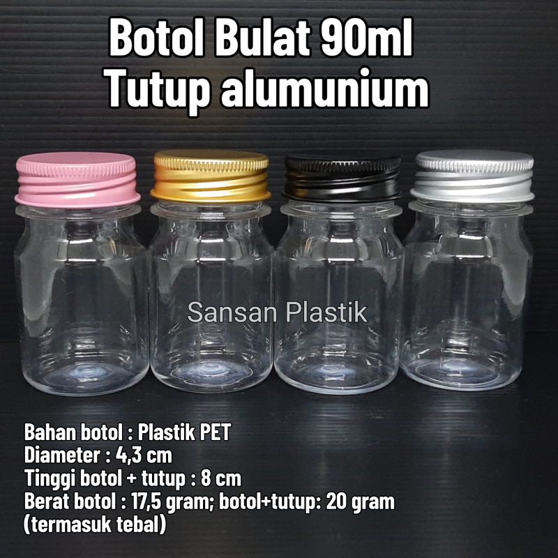 Jual Botol 90 ml BULAT Tutup Alumunium / Botol Tablet 90ml / Botol ...