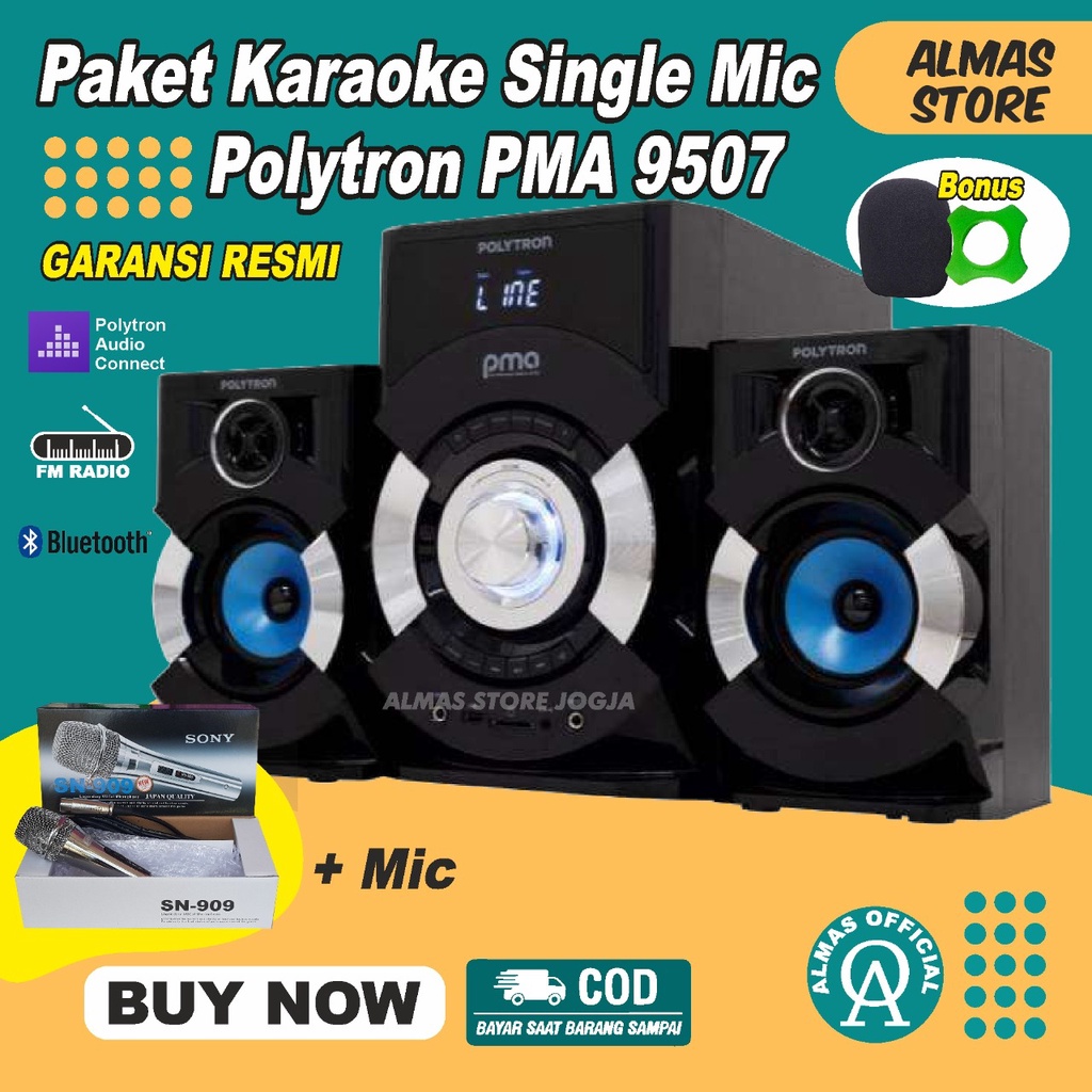 Jual PAKET KARAOKE Speaker Bluetooth Mikrofon Elektronik Active Polytron PMA 9507 With MIcrofon ...