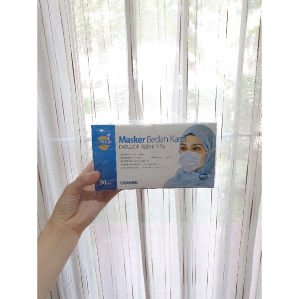 Jual Masker Bedah Karet Hijab Biru Onemed / Masker medis hijab biru ...