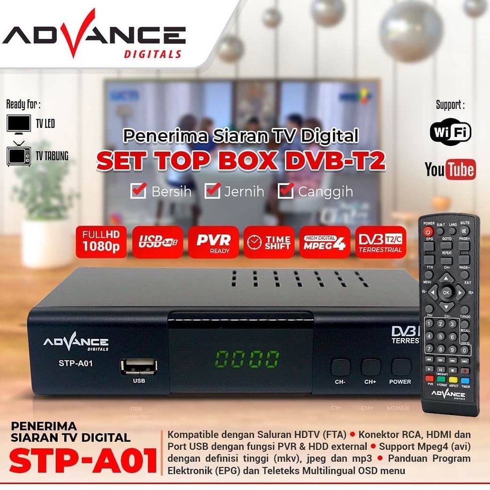 Jual Set Top Box Advance STP-A01 STB Full HD Siaran TV Digital DVB T2 - Tuner WIFI Youtube STP A ...