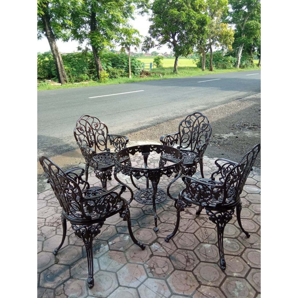 Jual Meja Kursi Teras Marmer 80cm Besi Ukir | Shopee Indonesia