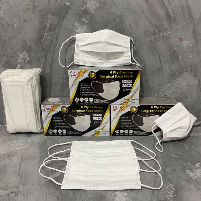 Jual Masker Earloop Putih 4 Ply Santis Isi 50 pcs | Shopee Indonesia