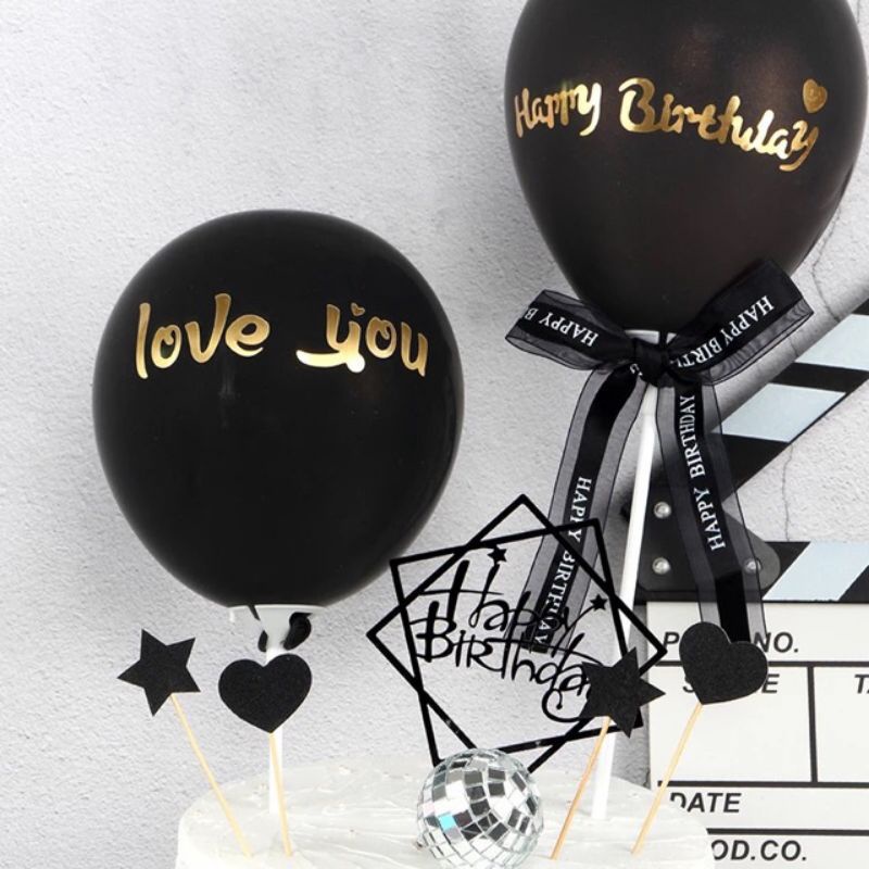 Jual CAKE TOPPER POP BALON HITAM HAPPY BIRTHDAY LOVE YOU BLACK HIASAN ...