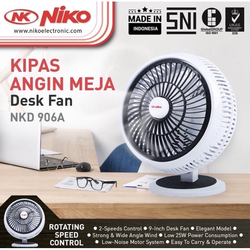 Jual Niko Desk Fan NK 906A Kipas Meja 9 Inch 25 Watt 2 Speed | Shopee ...