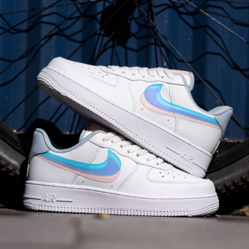 Jual sepatu Nike air force 1 gd doubele swoosh white blue peach ...