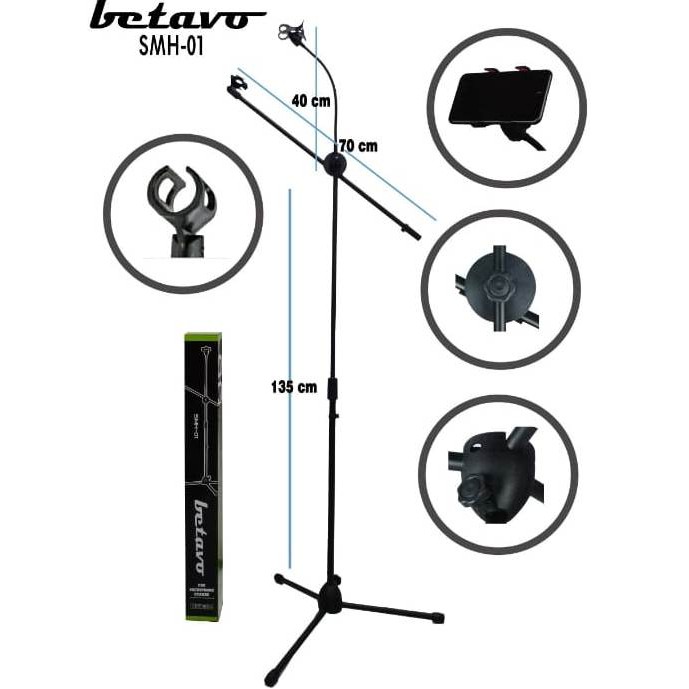 Jual Tiang Mic Stand Mic BETAVO SMH-01 Stand Microphone Tiang Mikrofon Tripod Holder HP Original ...