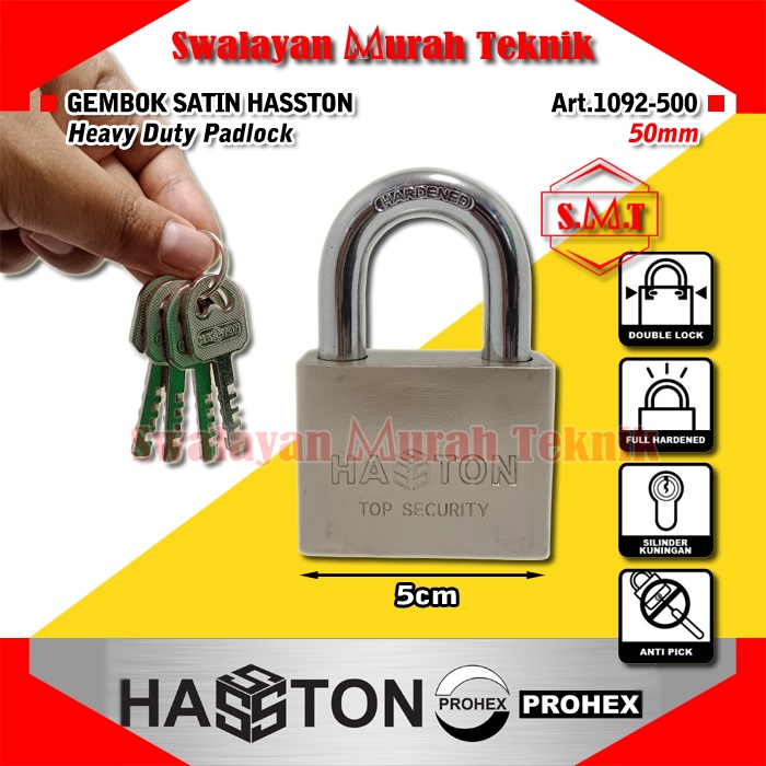 Jual HASSTON PROHEX 1092-500 Gembok Satin Leher Pendek 50mm Padlock ...