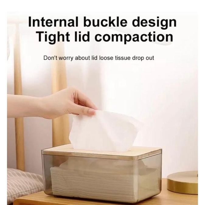 Jual box tissue korea transparan bamboo lid / kotak tempat penyimpan ...