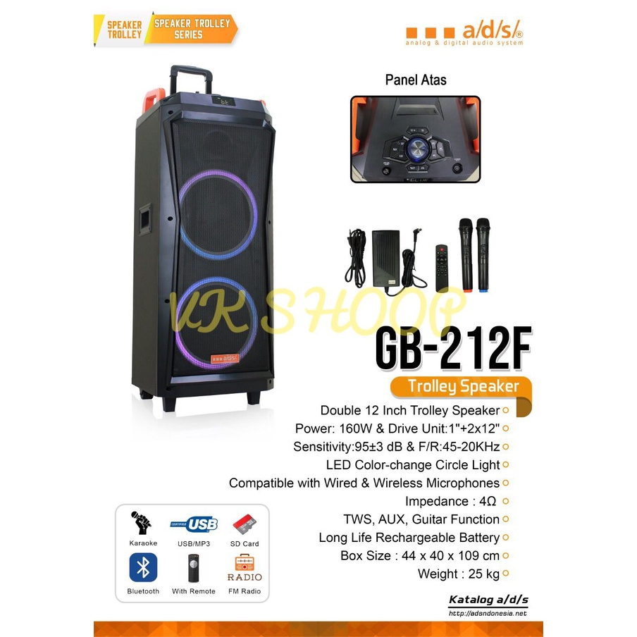 Jual SPEAKER TROLLEY SERIES ADS GB 212F A/D/S GB 212 F BLUETOOTH ADS GB212F | Shopee Indonesia