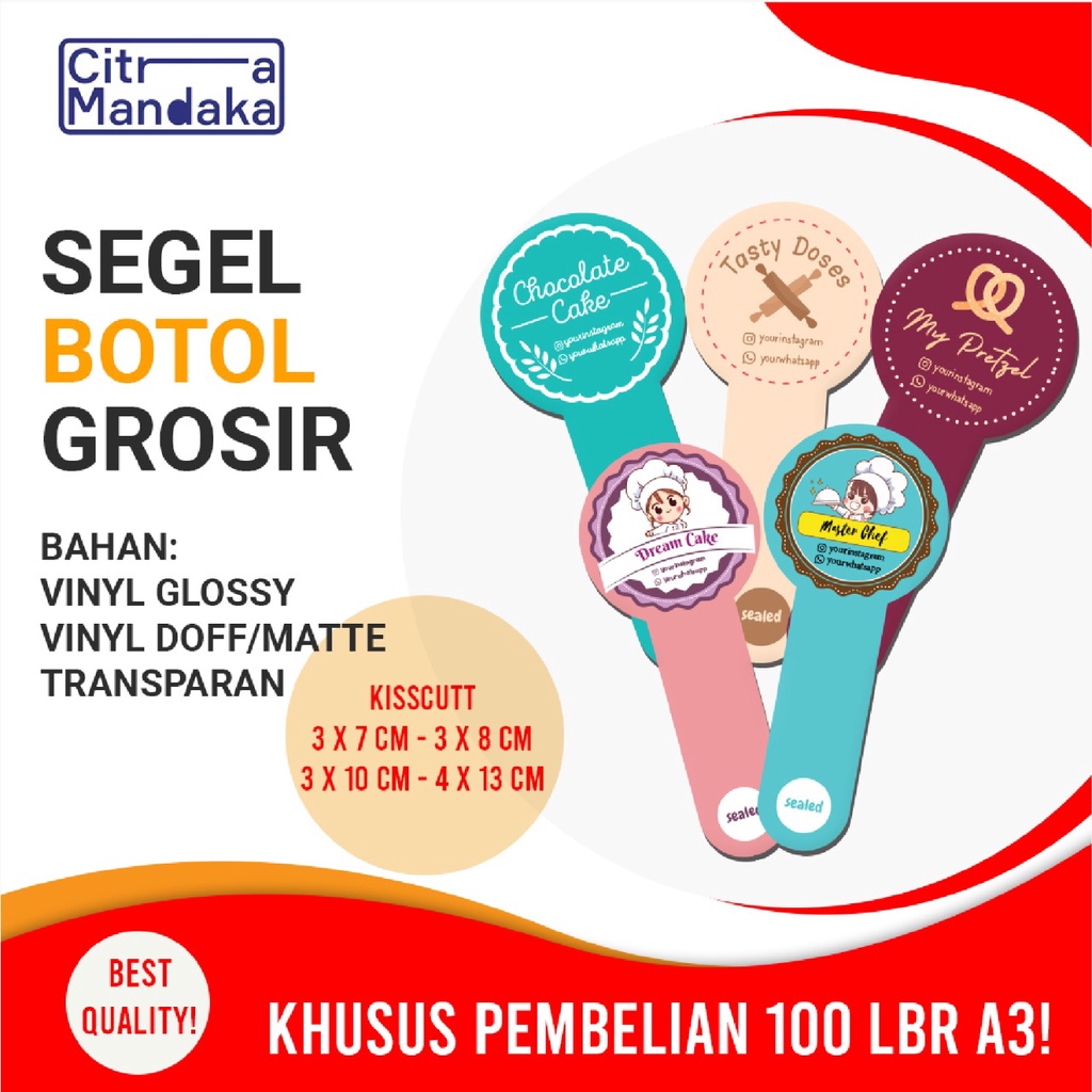 Jual Stiker Segel Botol Anti Air Waterproof Grosir A3 Sticker ...