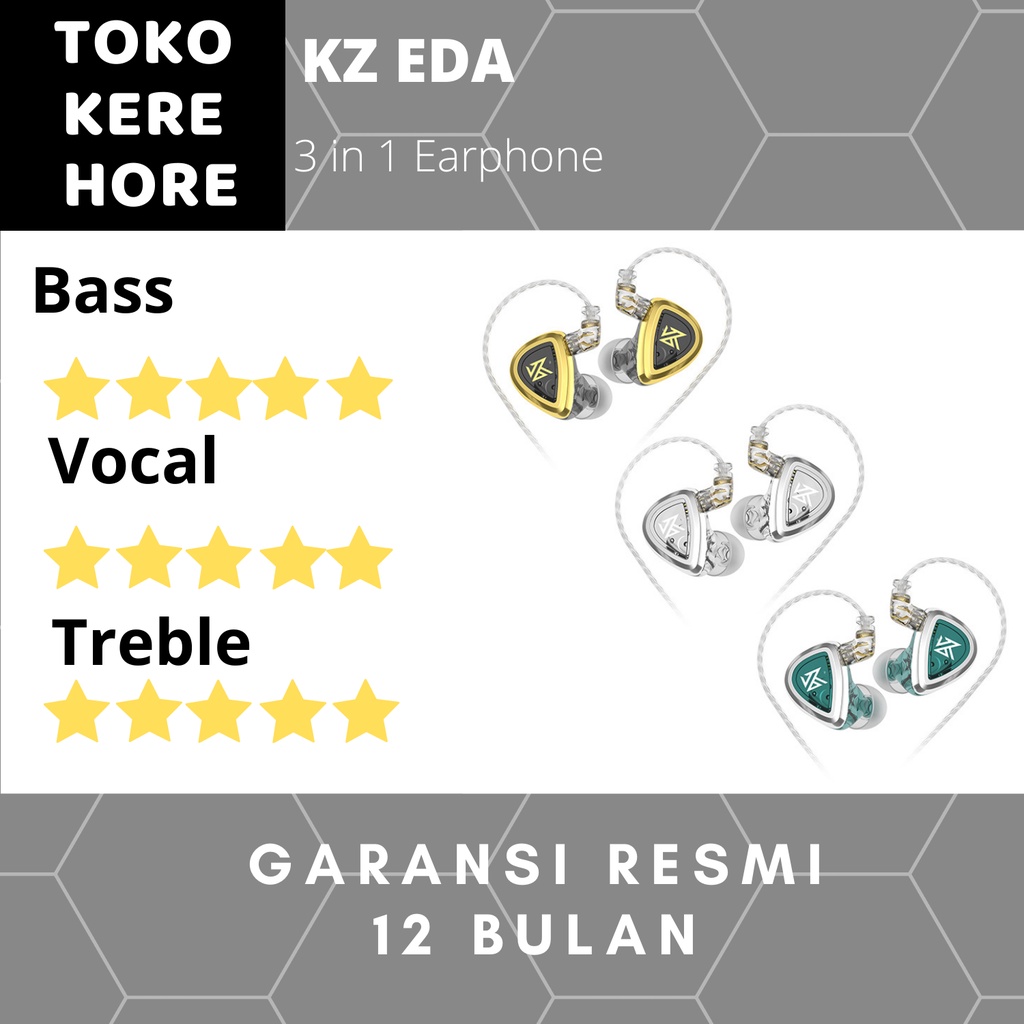 Jual KZ EDA 3 Earphone in 1 Box In Ear Earphone with MIC | Shopee Indonesia