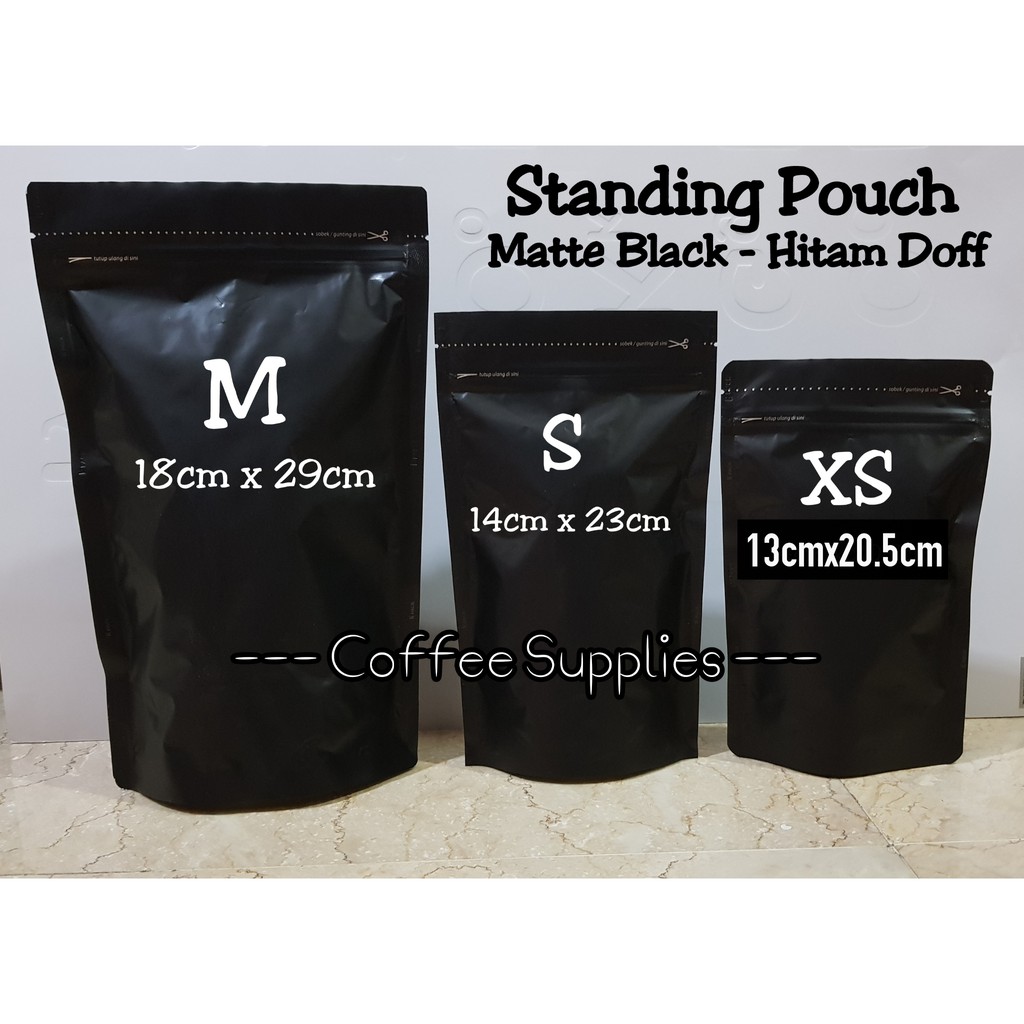 Jual STANDING POUCH MATTE BLACK HITAM DOFF kpack kemasan kopi coffee ...