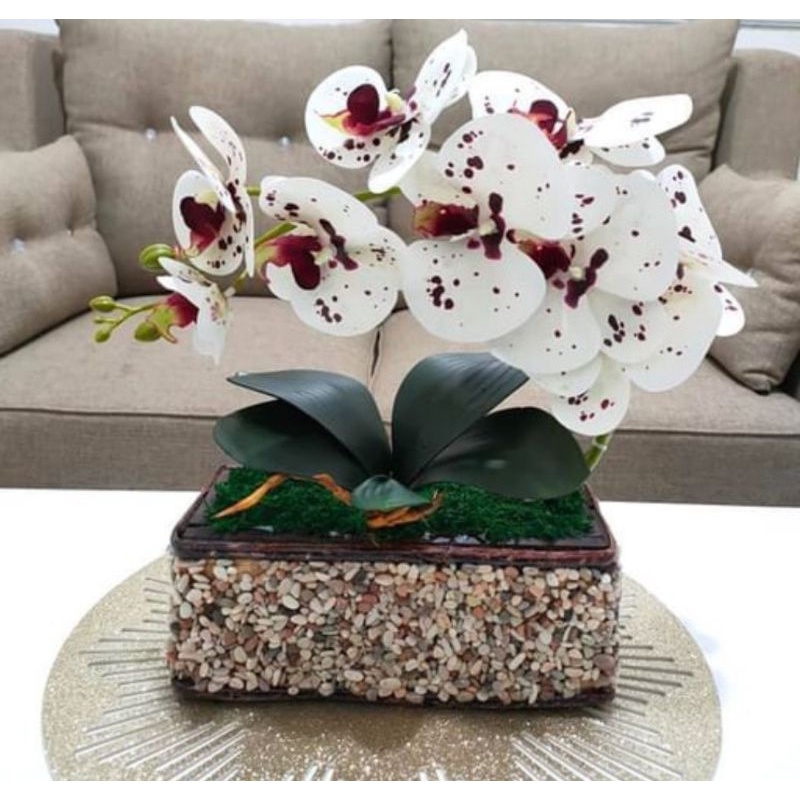 Jual anggrek latex set vas/HOME decor bunga anggrek latex/shabic bunga ...