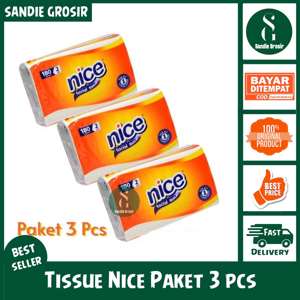 Jual Tissue Nice Paket isi 3 pack 180 Sheet 2 Ply - Tisu Nice Facial ...