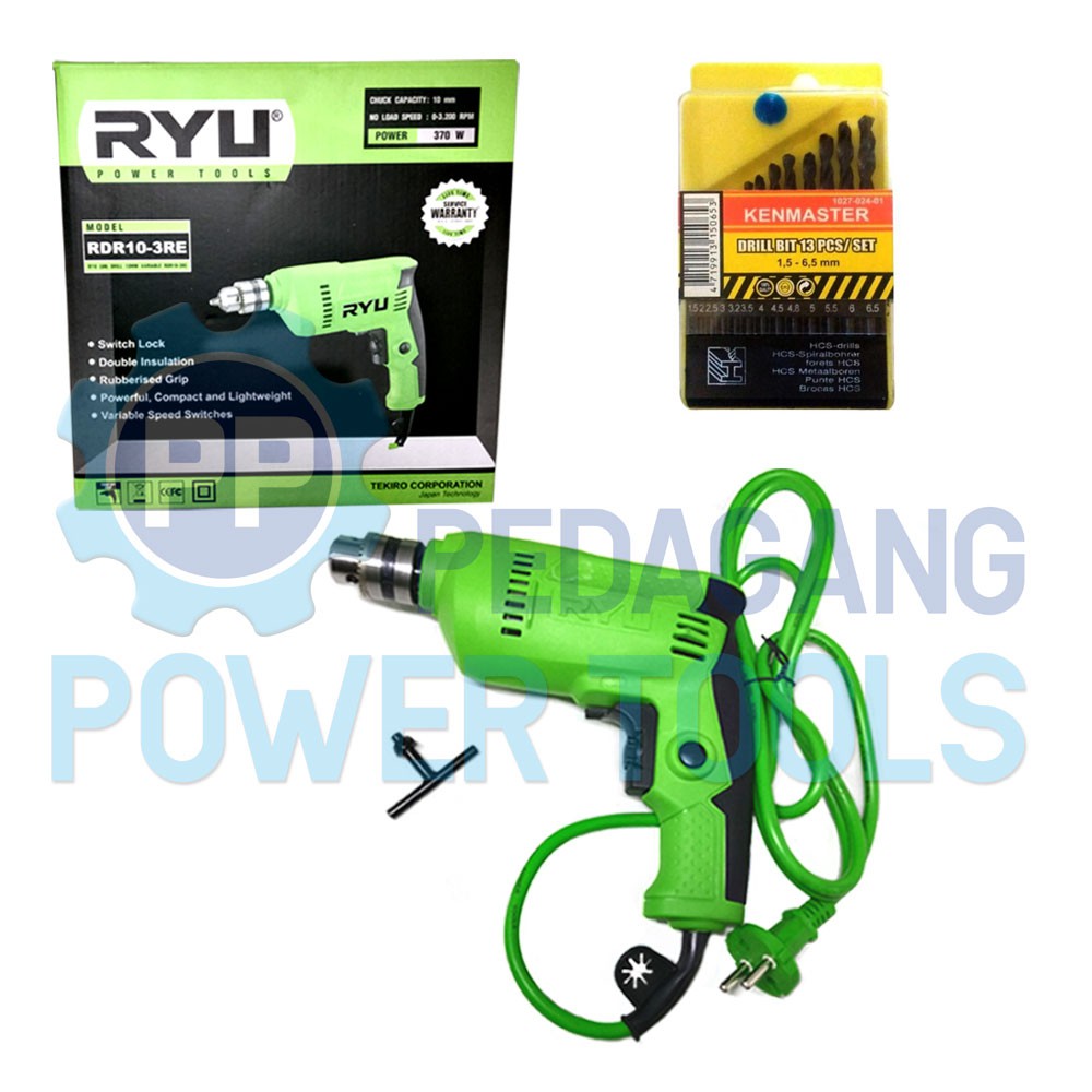 Jual BUNDLING MESIN BOR LISTRIK 10 MM RYU & MATA BOR BESI SET KENMASTER ...