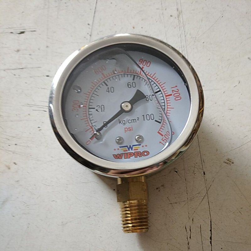 Jual manometer 100 kg 1500 psi Wipro bisa isi minyak dia 2,5" conn 1/4 ...