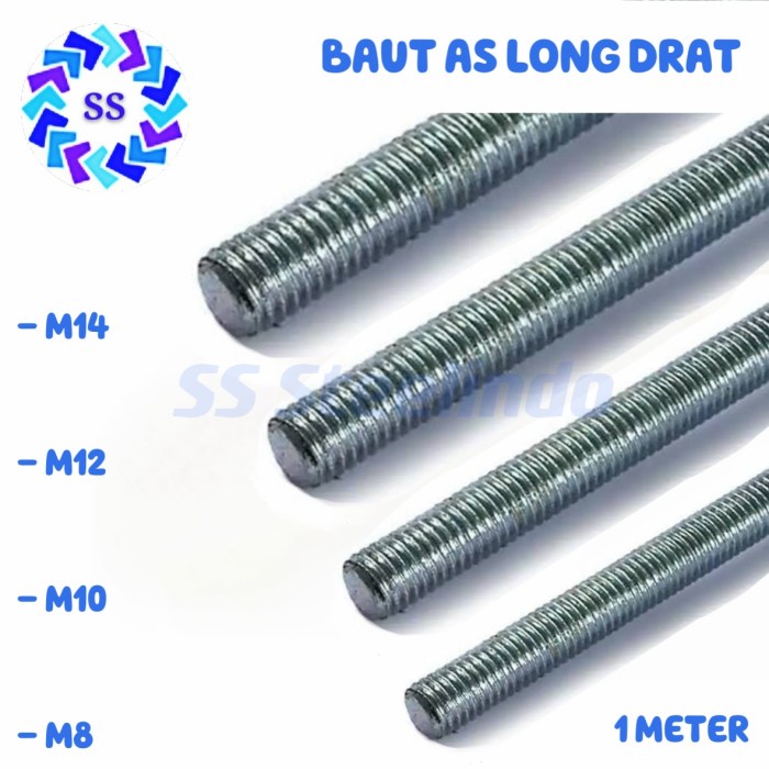 Jual BAUT PUTIH PANJANG-LONG DRAT (1 METER) M8-M10-M12-M14-M16 | Shopee Indonesia