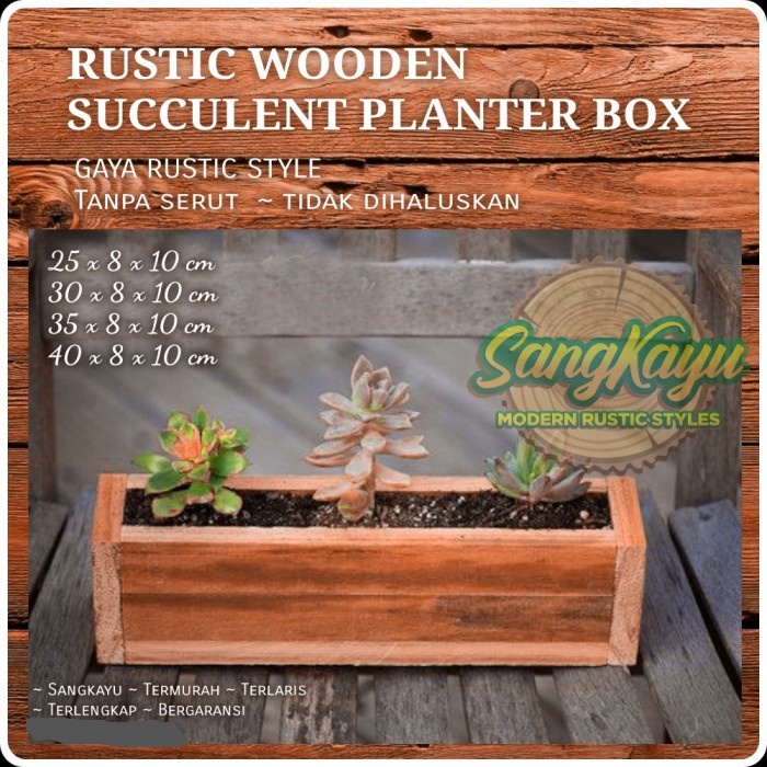 Jual Rak tanaman hias pot sukulen kayu rustic box - 25 x 8 x 10 cm - 25 ...