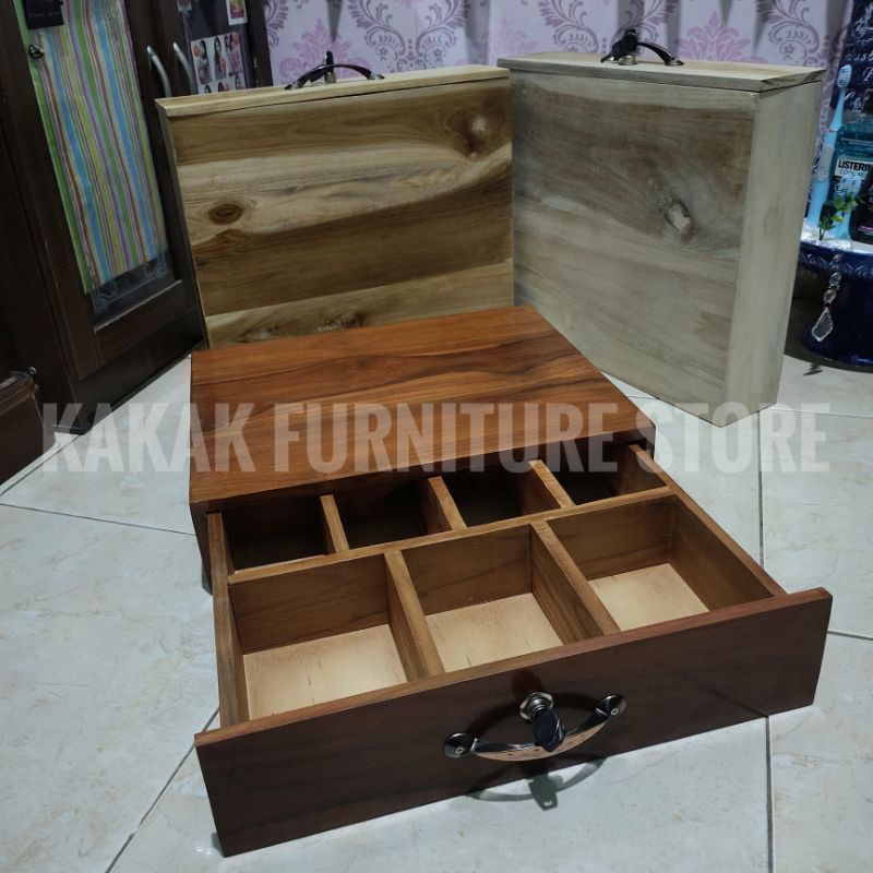 Jual Laci Uang Portable Kayu Jati TPK 7 sekat uk 42 x 35 x 10 | Tempat ...