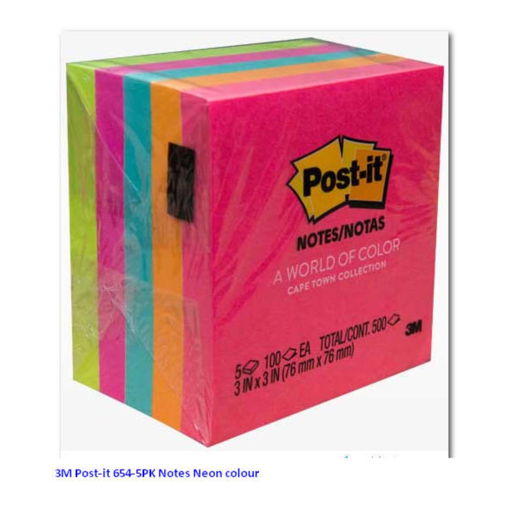 Jual Post it / Stick Note Warna - warni 654 merk 3M ( Isi 5 pad ...