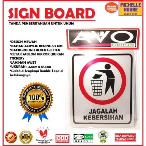 Jual sign label JAGALAH KEBERSIHAN tipe kotak acrylic sticker tanda ...