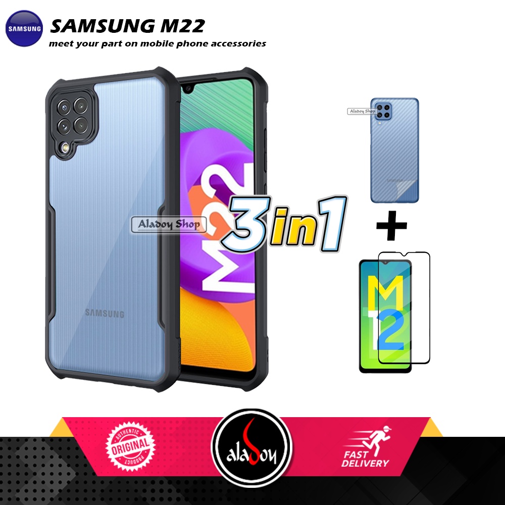 Jual Case SAMSUNG M22 Armor Fushion Transparent Casing + Tempered Glass ...