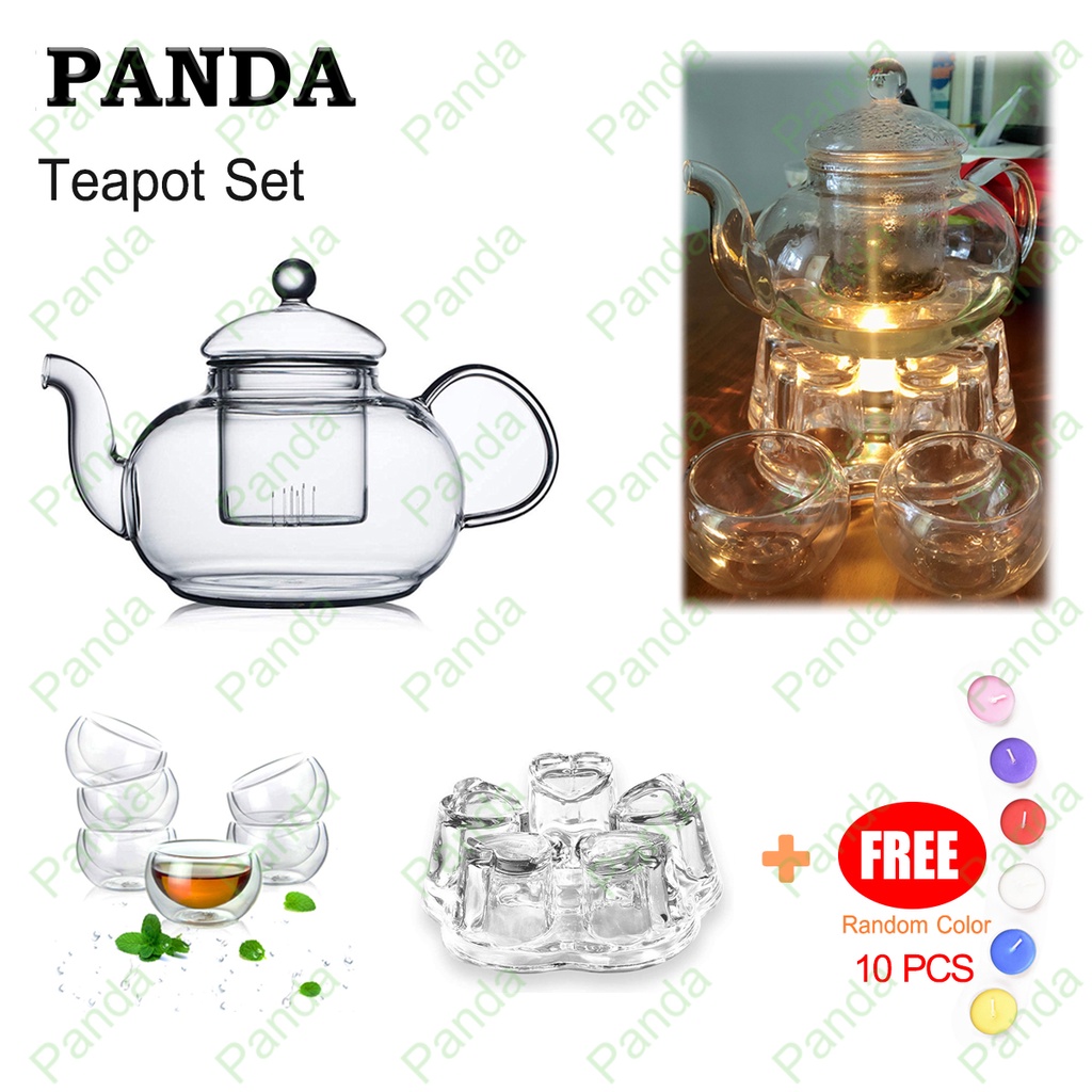 Jual [Pengiriman Cepat] Mengentalkan Teko set kaca Tea pot set kaca 8 ...