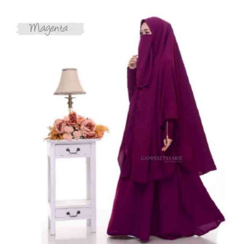Jual Gamis Syari Set Khimar Lengan Zipper Jumbo Wolfis Nonpet Cadar Tali | Shopee Indonesia