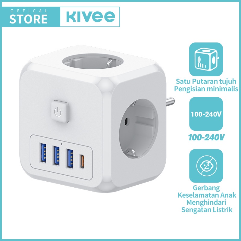 Jual (HOT)KIVEE Stop kontak colokan listrik kubus 7-in-1 USB+Type C ...