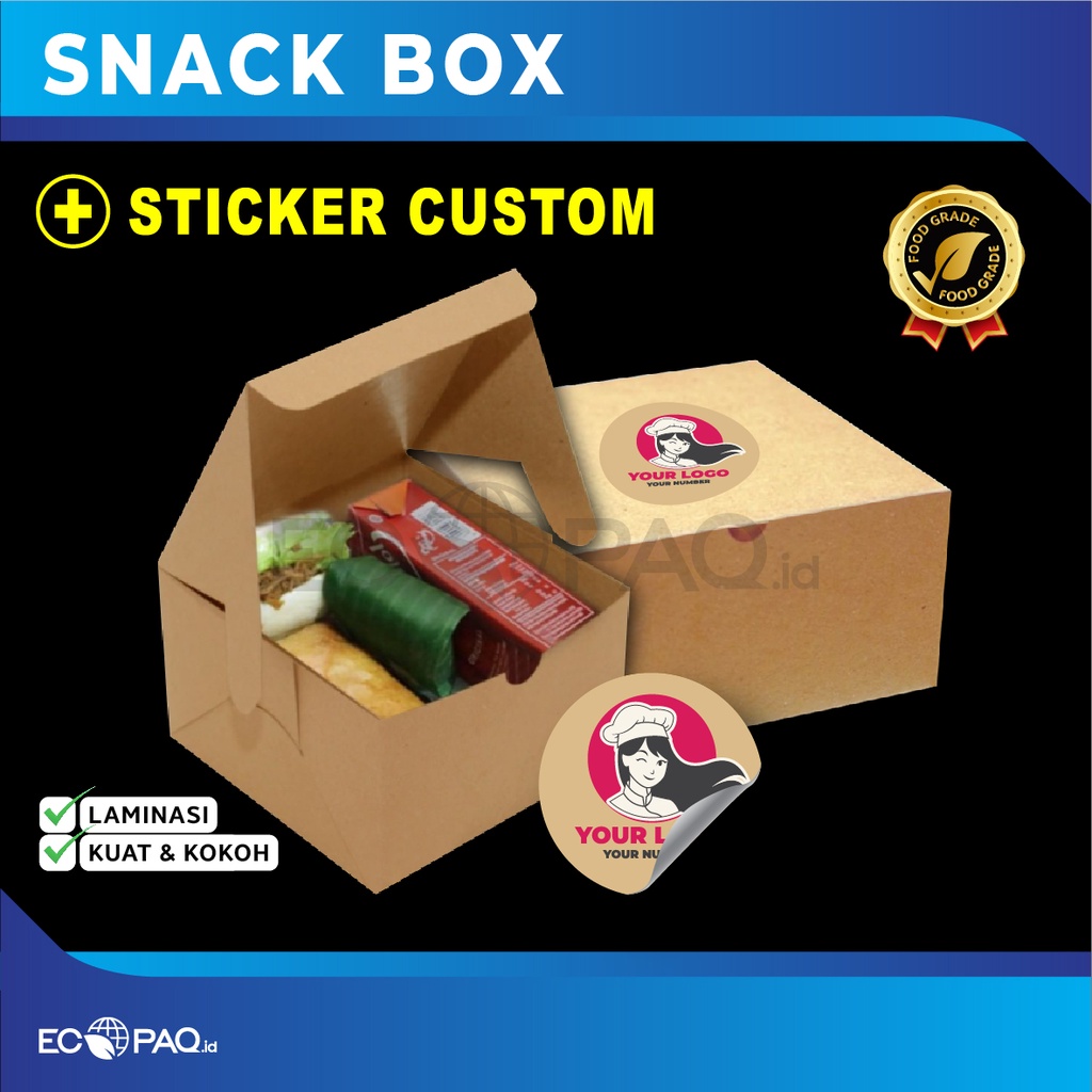 Jual Paket Combo Box Kotak Dus SNACK BOX + Stiker Logo Custom (50 Set) | Shopee Indonesia