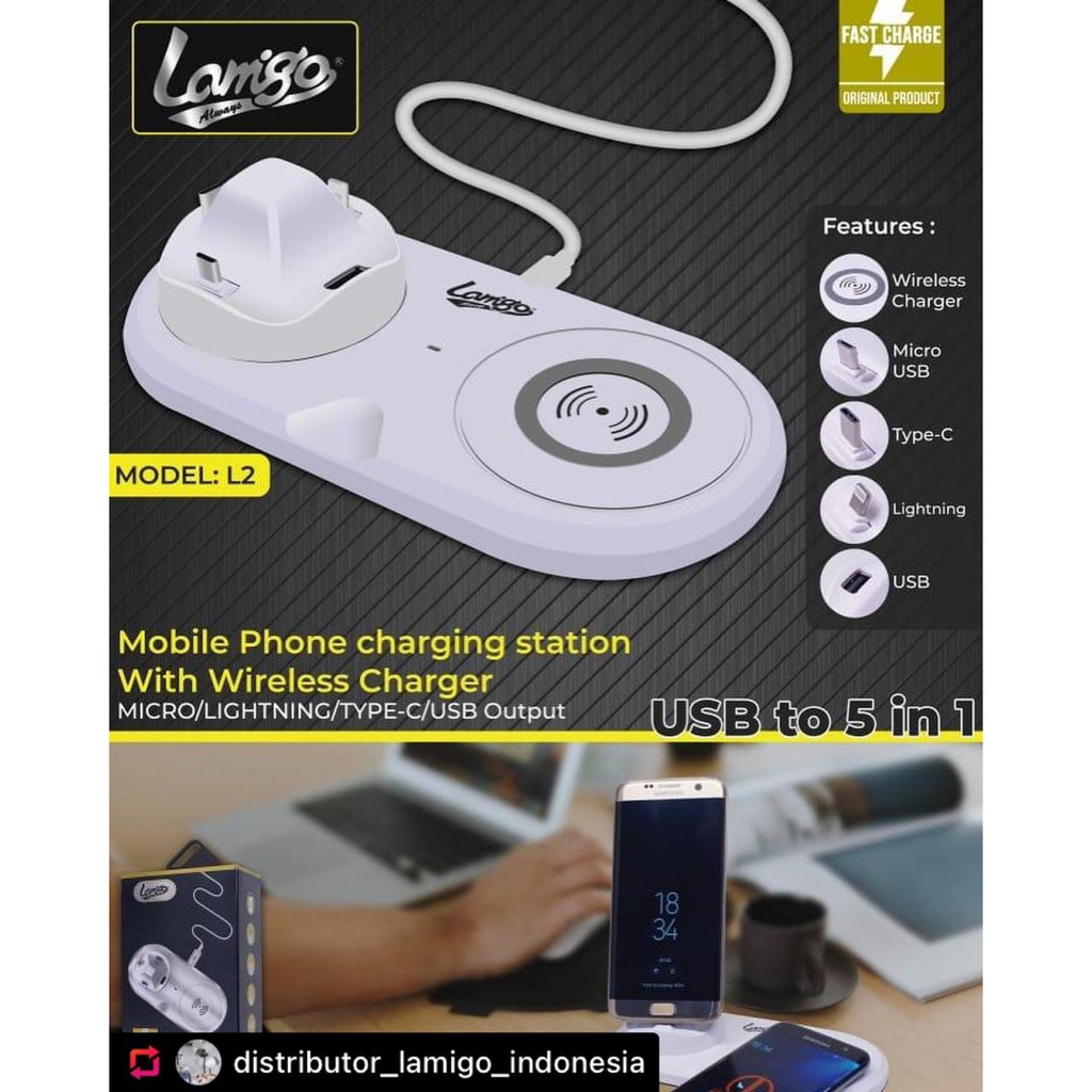 Jual Charger Wirelles Lamigo 5in1 L2 Fast Charger Non Packing ( tanpa packing dus ) | Shopee ...