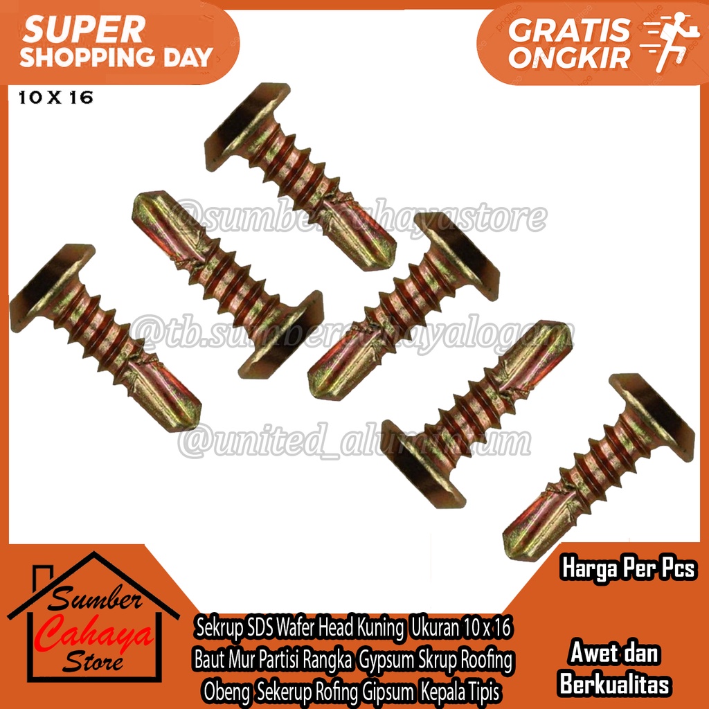 Jual Sekrup SDS Wafer Head Kuning Ukuran 10 x 16 Per Pcs Baut Mur ...