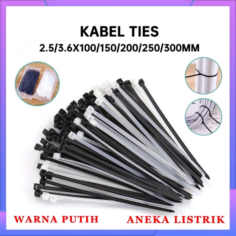Jual KABEL TIES PUTIH 1PACK ISI 100PCS / KABEL TIES 2.5/3.6x100/150/200/250/300 KABEL PENGIKAT ...