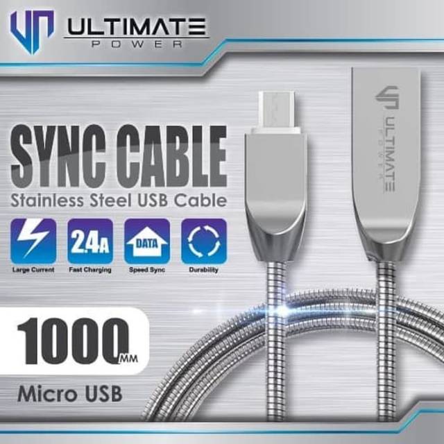 Jual Kabel Data Micro USB 1M Fast Charging Ultimate Power Stainless ...