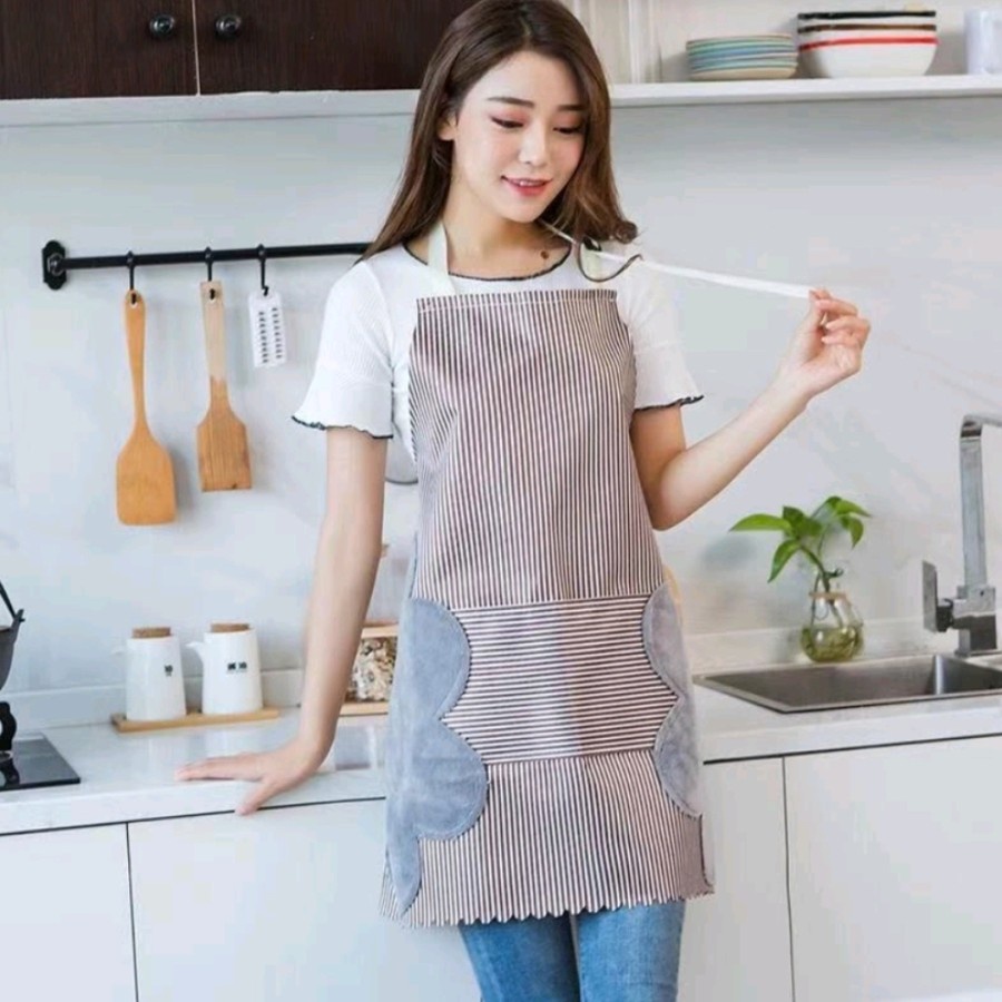 Jual S2022 Celemek Masak Apron Dapur Anti Air Minyak Lap tangan premium ...