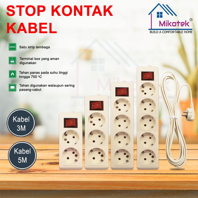 Jual MIKOTEK Stop Kontak Kabel 2/3/4/5 Lubang Colokan Listrik 3M 5M | Shopee Indonesia
