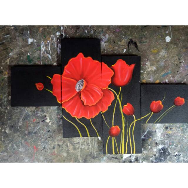 Jual Lukisan panel minimalis bunga merah 02 | Shopee Indonesia