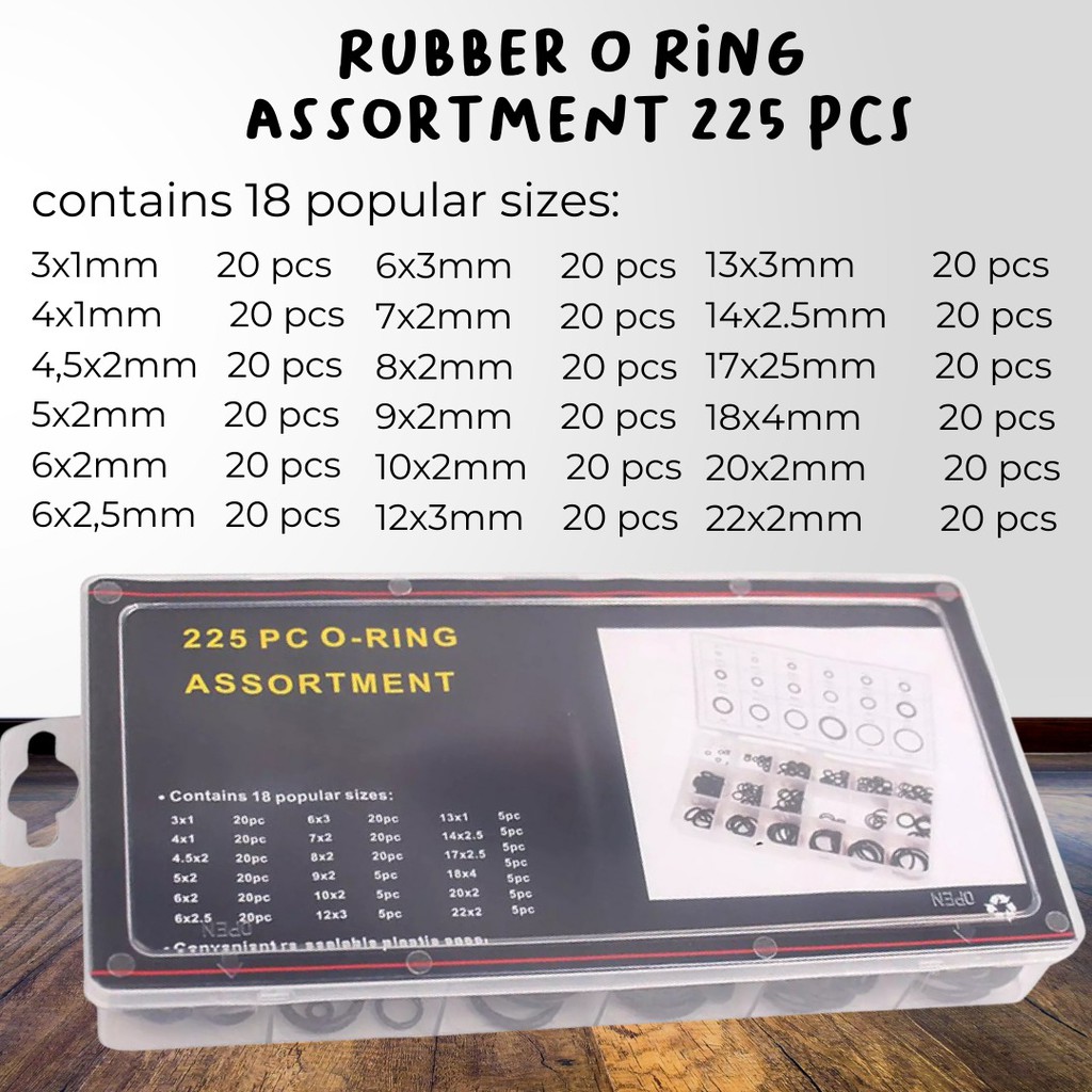 Jual Isi 225 PCS O-Ring Seal // Karet Rubber Oring Seal Tightening Assortment + box | Shopee ...