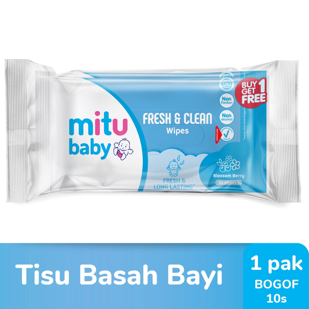 Jual [Beli 1 Gratis 1] Mitu Baby Fresh & Clean Wipes Blossom Berry 10'S ...