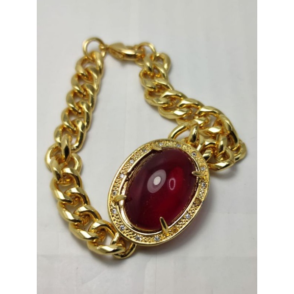Jual (Cod)Gelang Rantai crom emas Batu merah Siam OBsidiant Made in ...