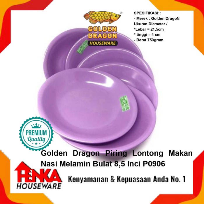 Jual Wow Golden Dragon Piring Lontong Makan Nasi Melamin Bulat 8,5 Inci ...