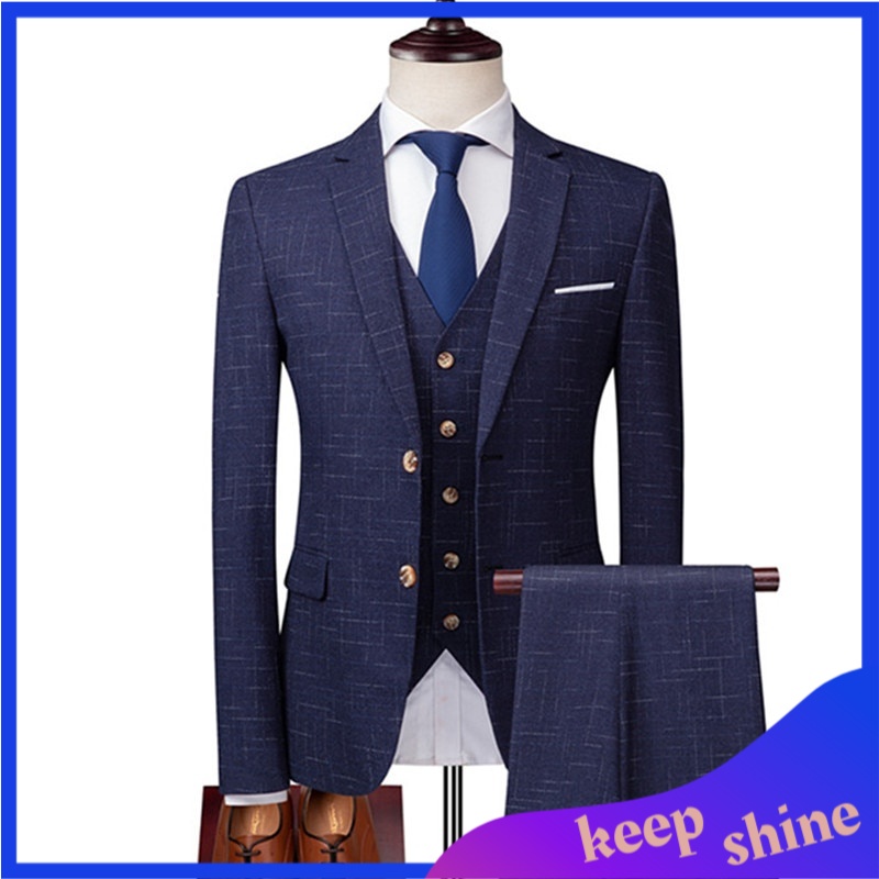 Jual Jas Pria Formal Premium Blazer Pants Vest 3 Pieces Suit Set / Men ...