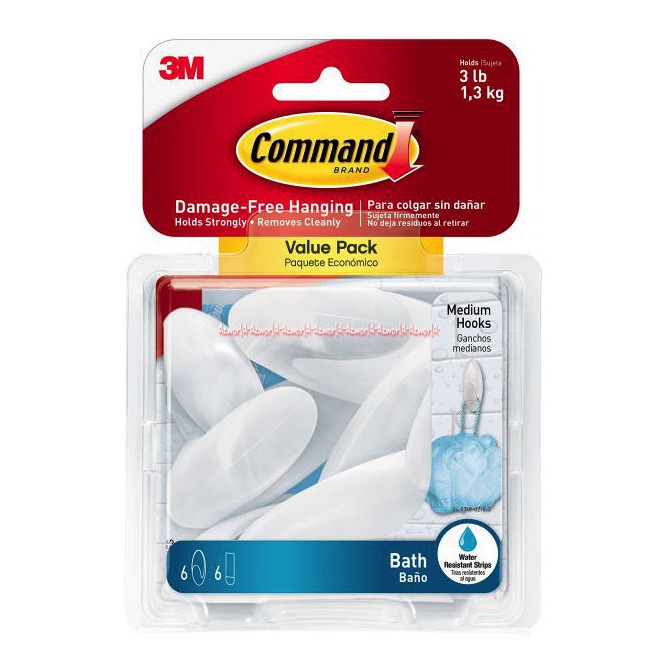 Jual 3M Command Bath Nano Medium Hook Gantungan Untuk Kamar Mandi Isi 6 ...