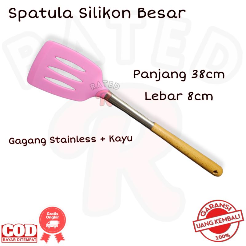 Jual Spatula Silikon Besar Jumbo Tahan Panas Gagang Kayu + Besi ...